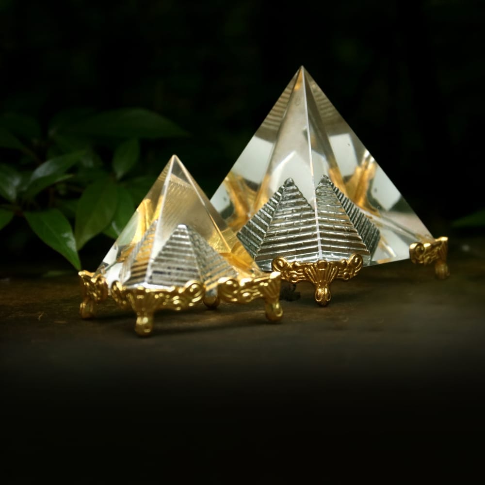 Crystal Quartz Pyramid, Golden | Shubhanjali