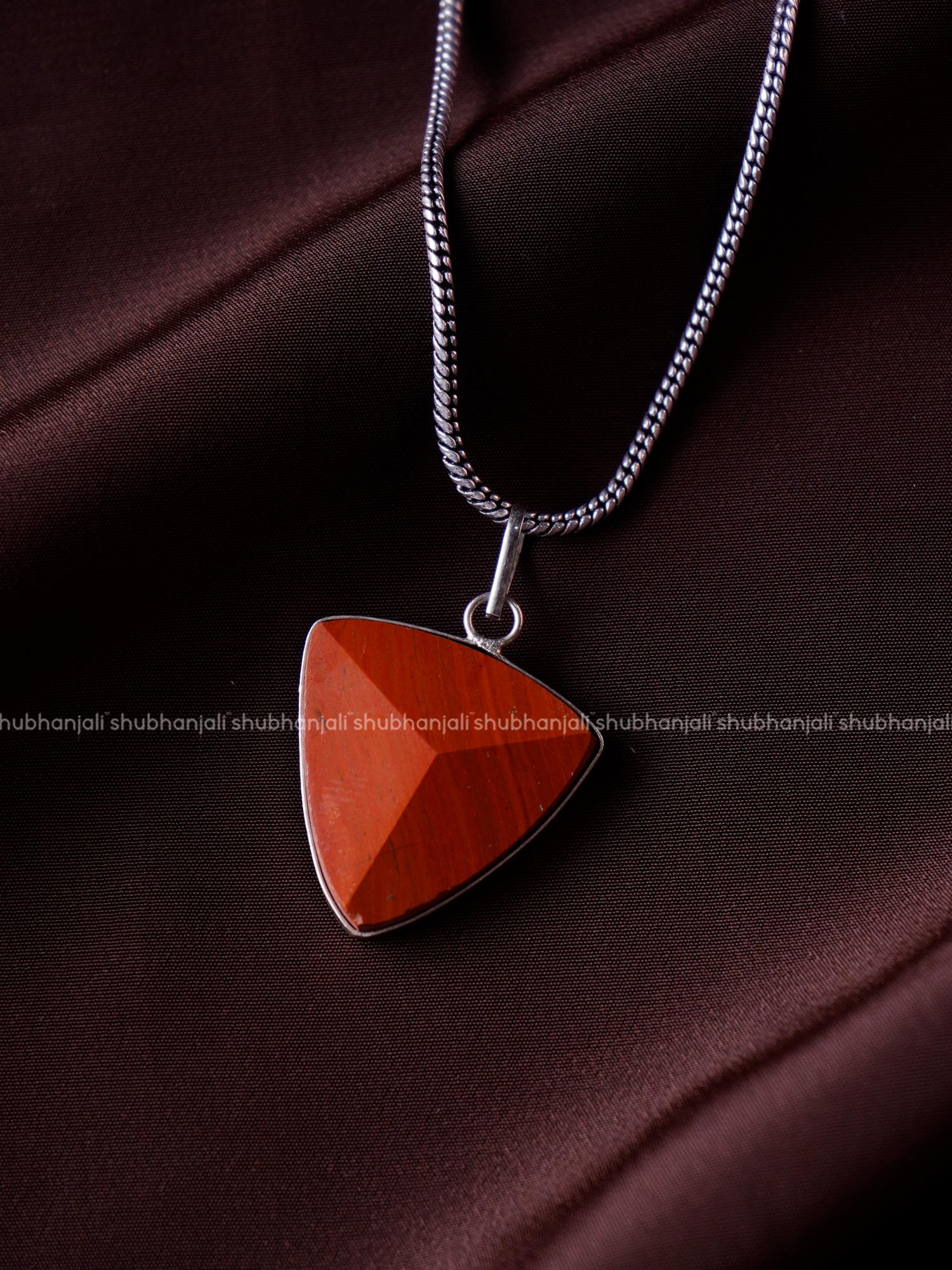 Buy Red Jasper Crystal Triangle Shape Pendant | Shubhanjali