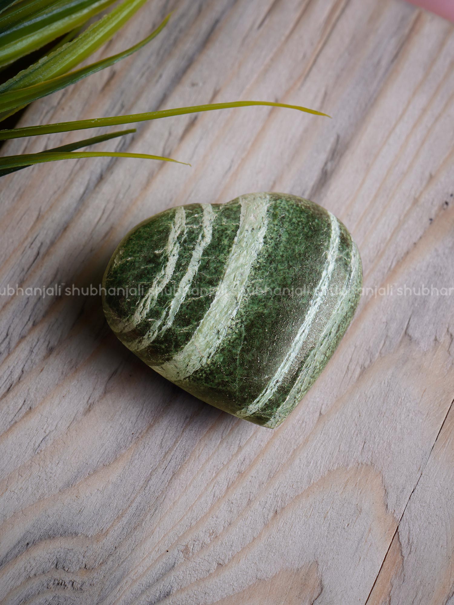 Green Zebra Heart Stone | Buy Online Green Zebra Heart Shaped Crystal - Shubhanjali