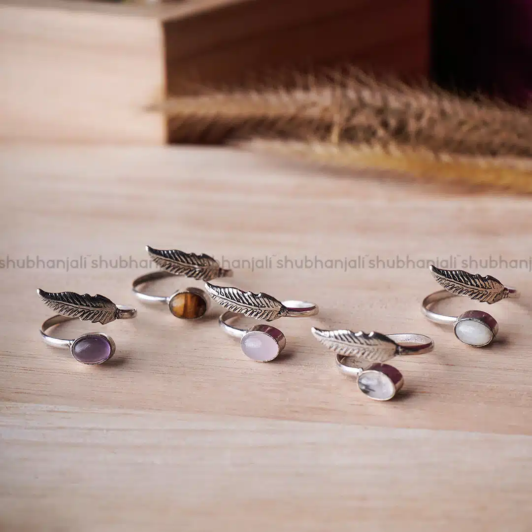 Crystal Rings | Buy Online Natural Crystal Feather Rings - Shubhanjali