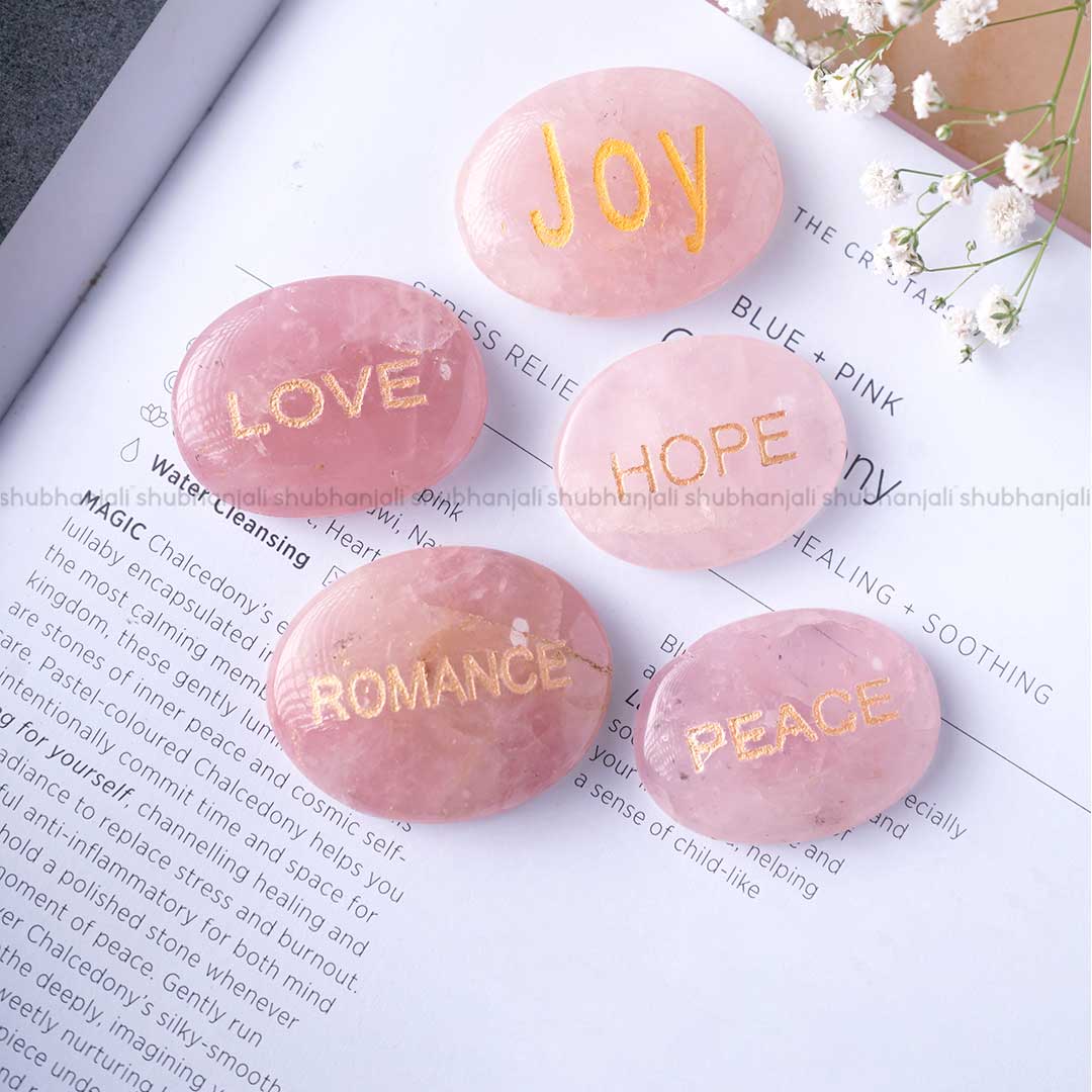 Rose Quartz Switch Word, Slogan Symbol Engraved Stone | Shubhanjali ...