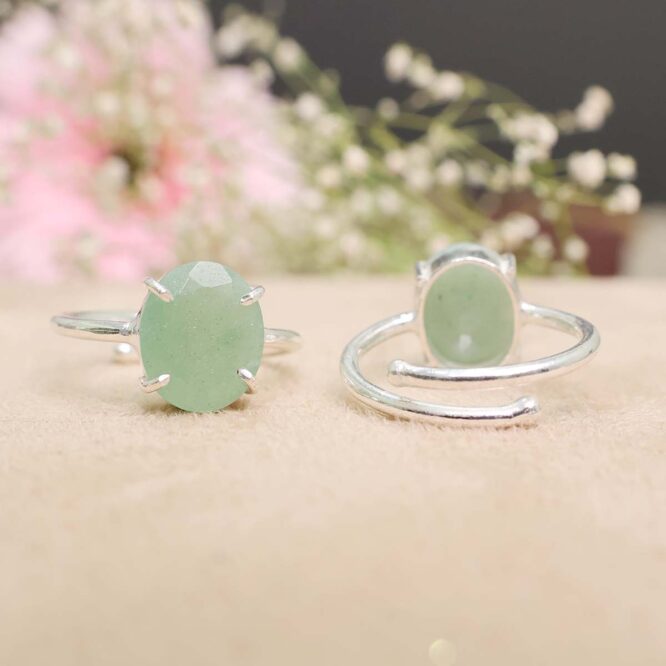 Crystal Rings | Natural Green Aventurine Oval Diamond Cut Shape Ring