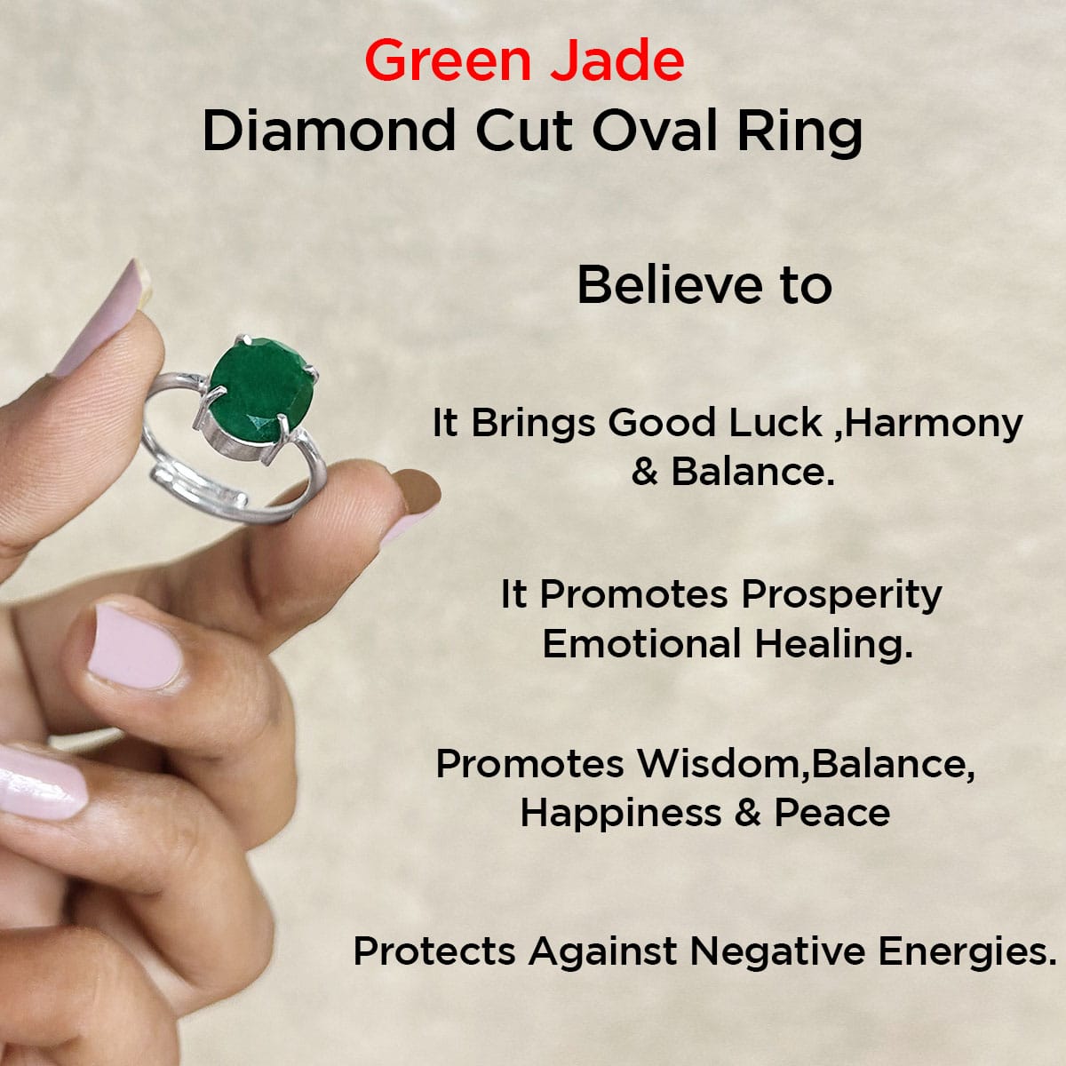 Crystal Rings | Natural Green Jade Oval Diamond Cut Shape Ring