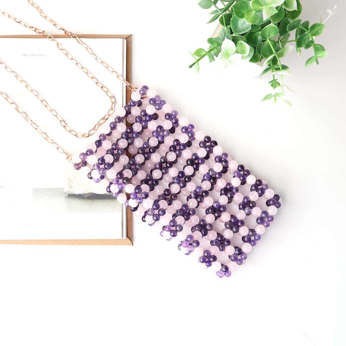 Amethyst & Rose Quartz Mobile Hanging Pouch for Protection