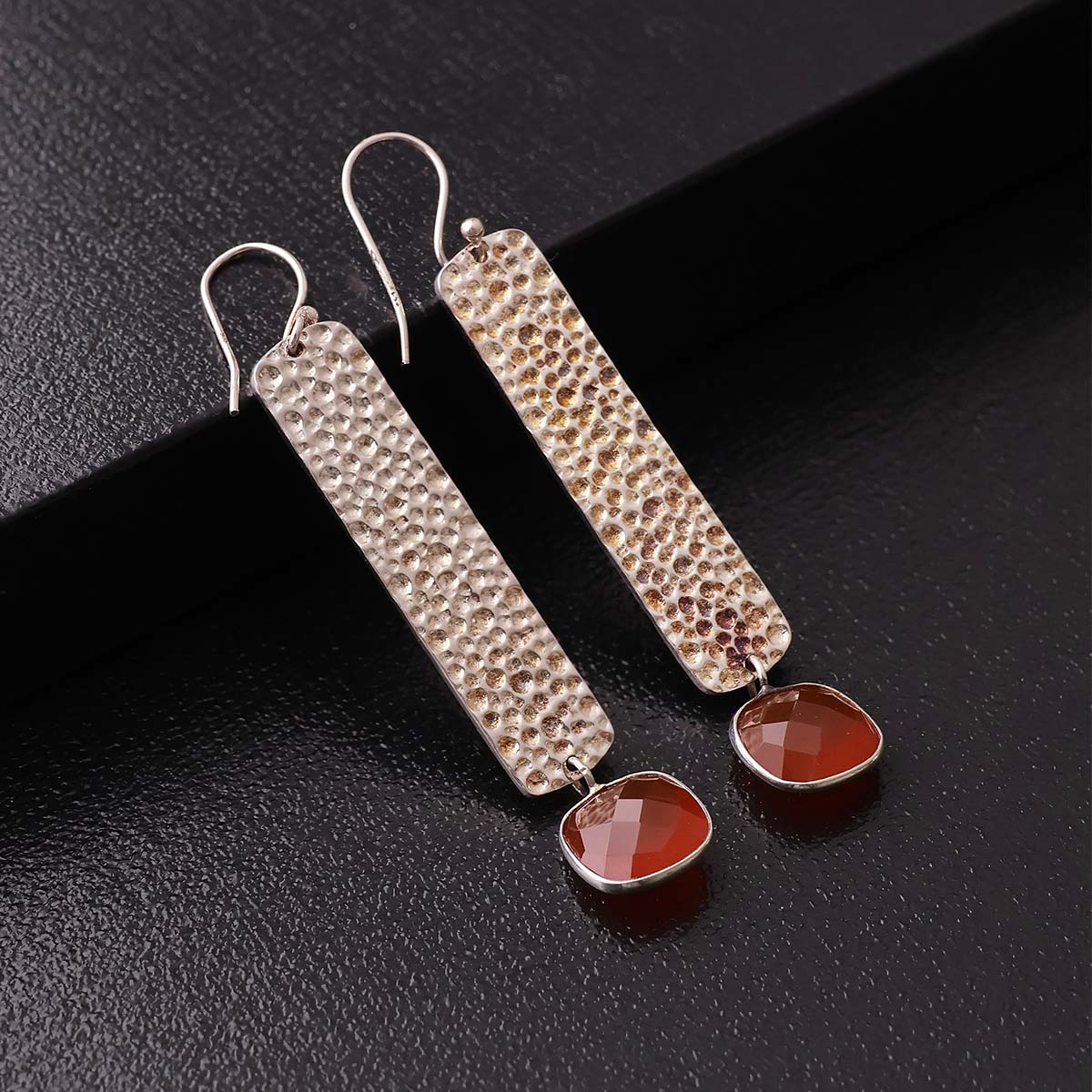 Buy Online Red Carnelian Square Hanging Silver Earring | Shubhanjali ...